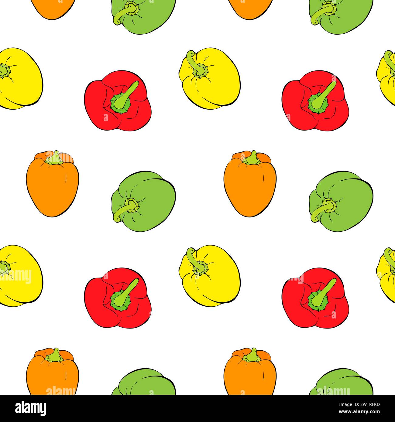 Peppers pattern on white background with red orange yellow green sweet ...