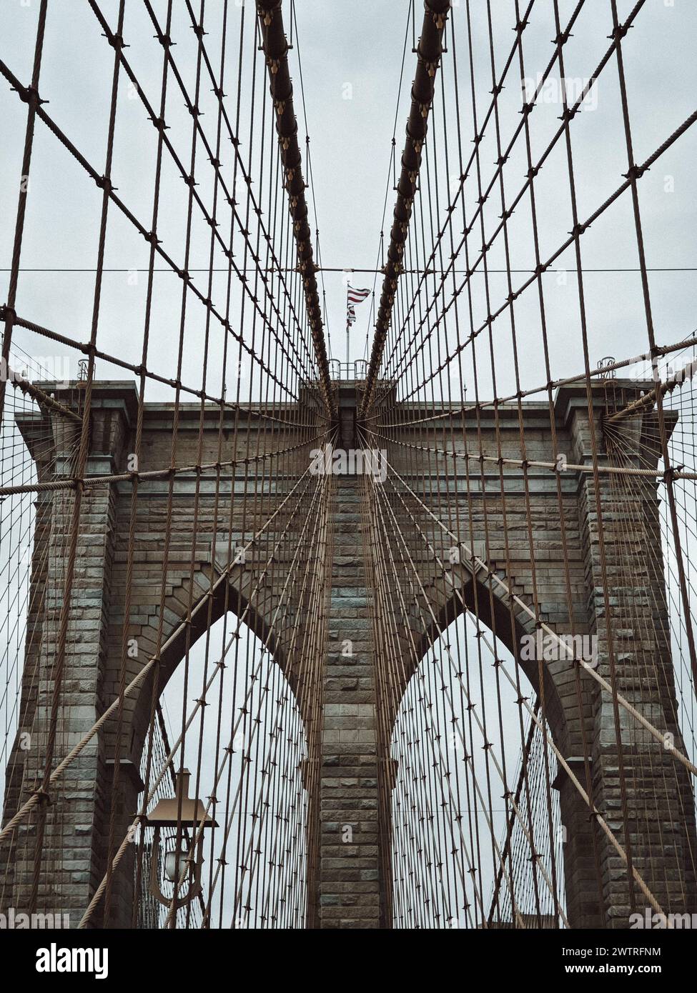 Brooklyn Bridge cables split in half, symbolic image of division and ...