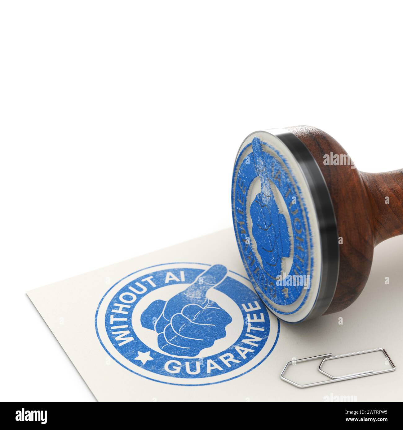 3d illustration of a rubber stamp withe the text without AI guarantee ...