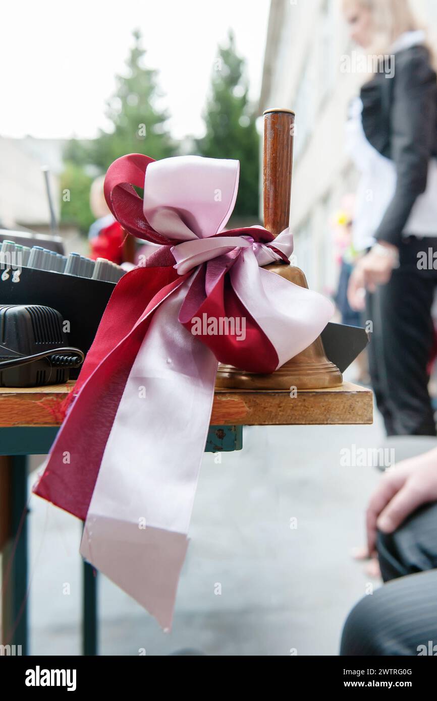 Bell, symbol of the first and last bell at school. Kolomna, Russia ...
