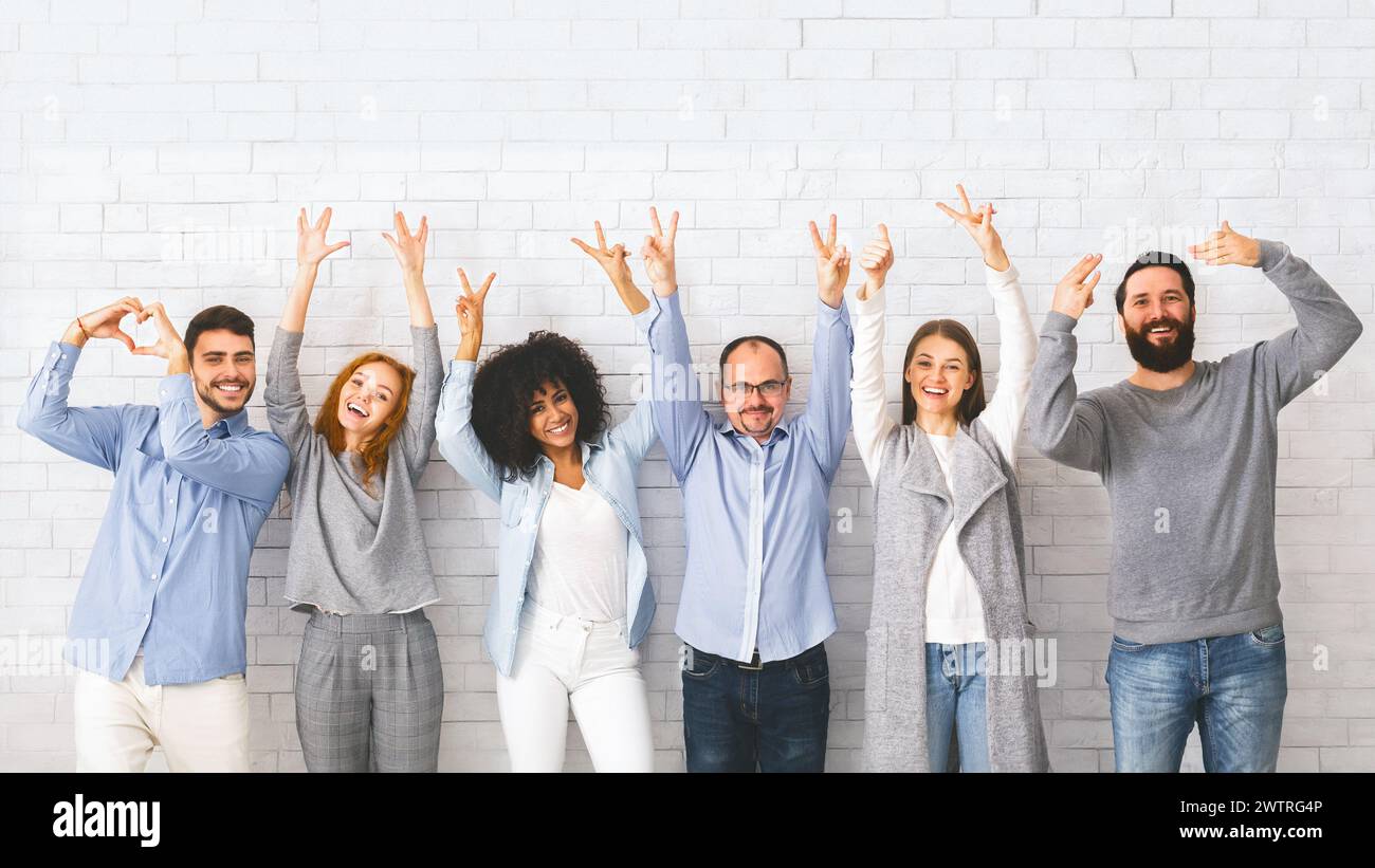 Diverse People Showing Positive Gestures, Posing Together Over White ...