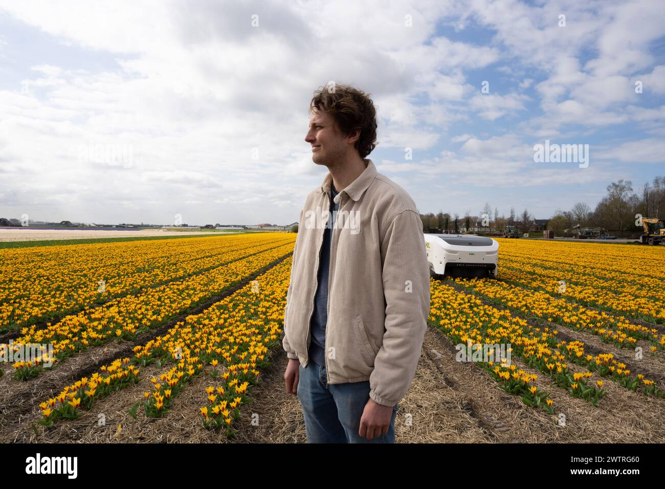 Allan Visser, a third-generation tulip farmer, is interviewed next to ...