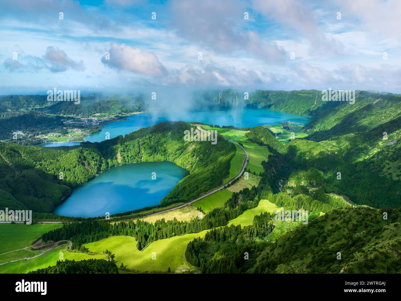 Sete Cidades dual lakes in São Miguel, showcasing the Azores volcanic ...