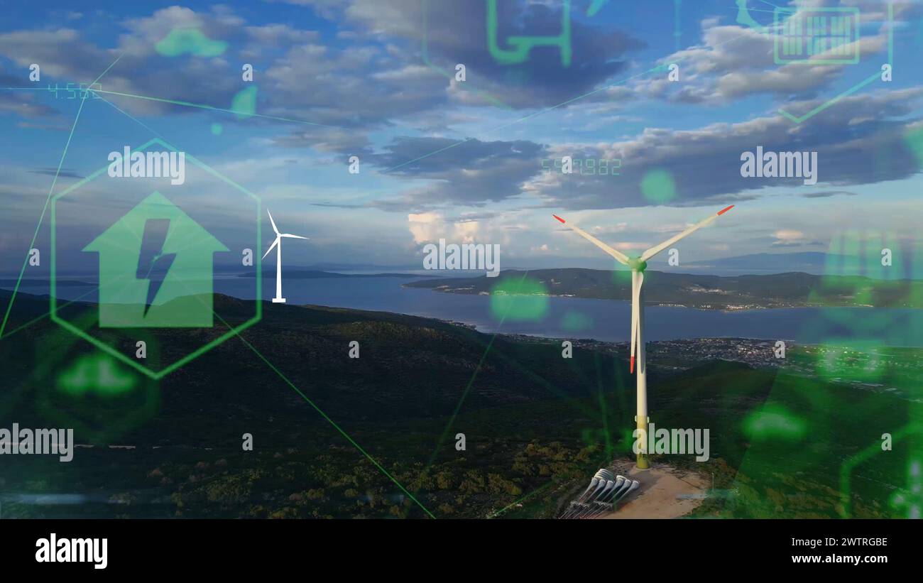 Alternative Energy. Wind farm. Aerial view of horizontal-axis wind ...