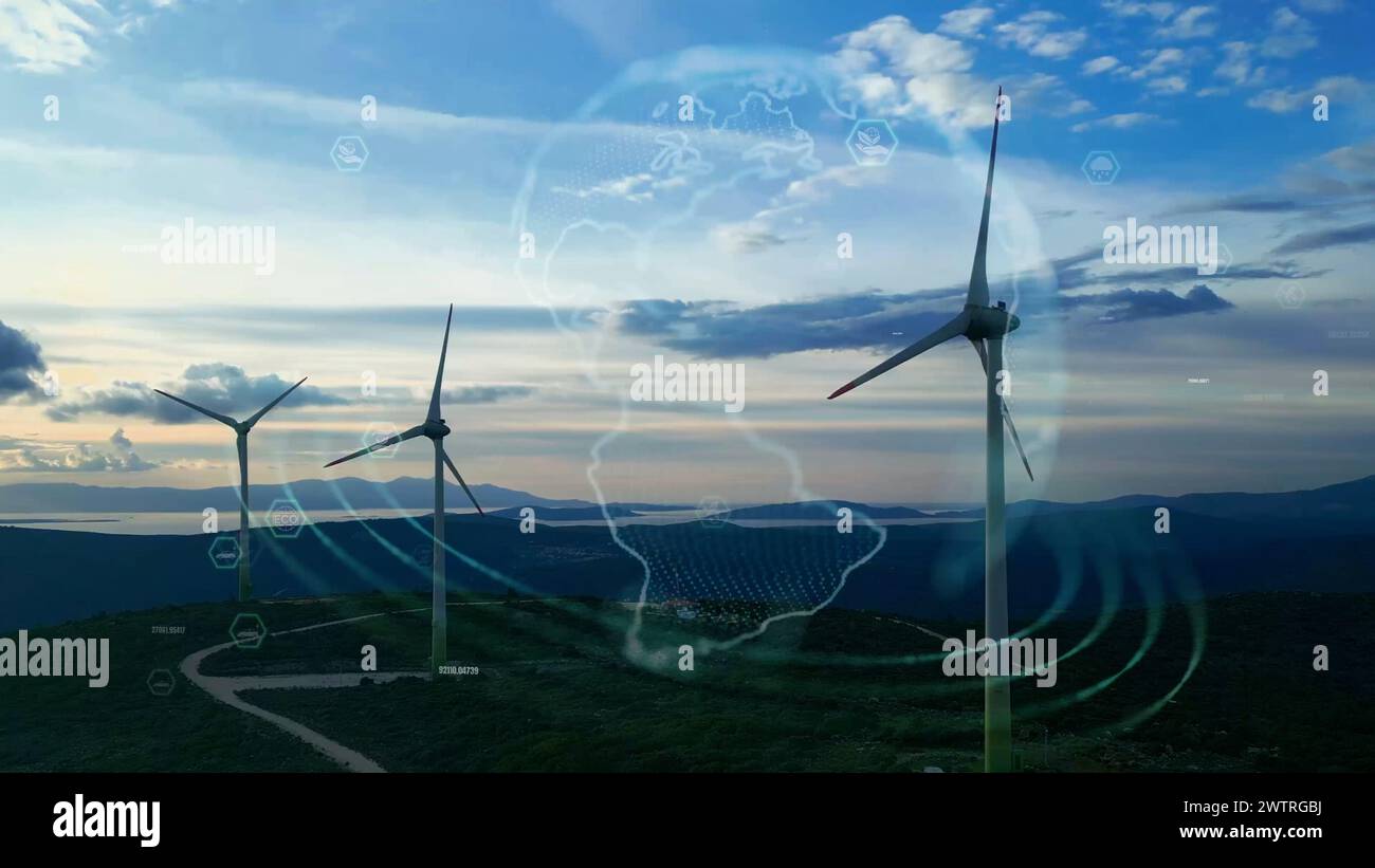 Alternative Energy. Wind farm. Aerial view of horizontal-axis wind ...