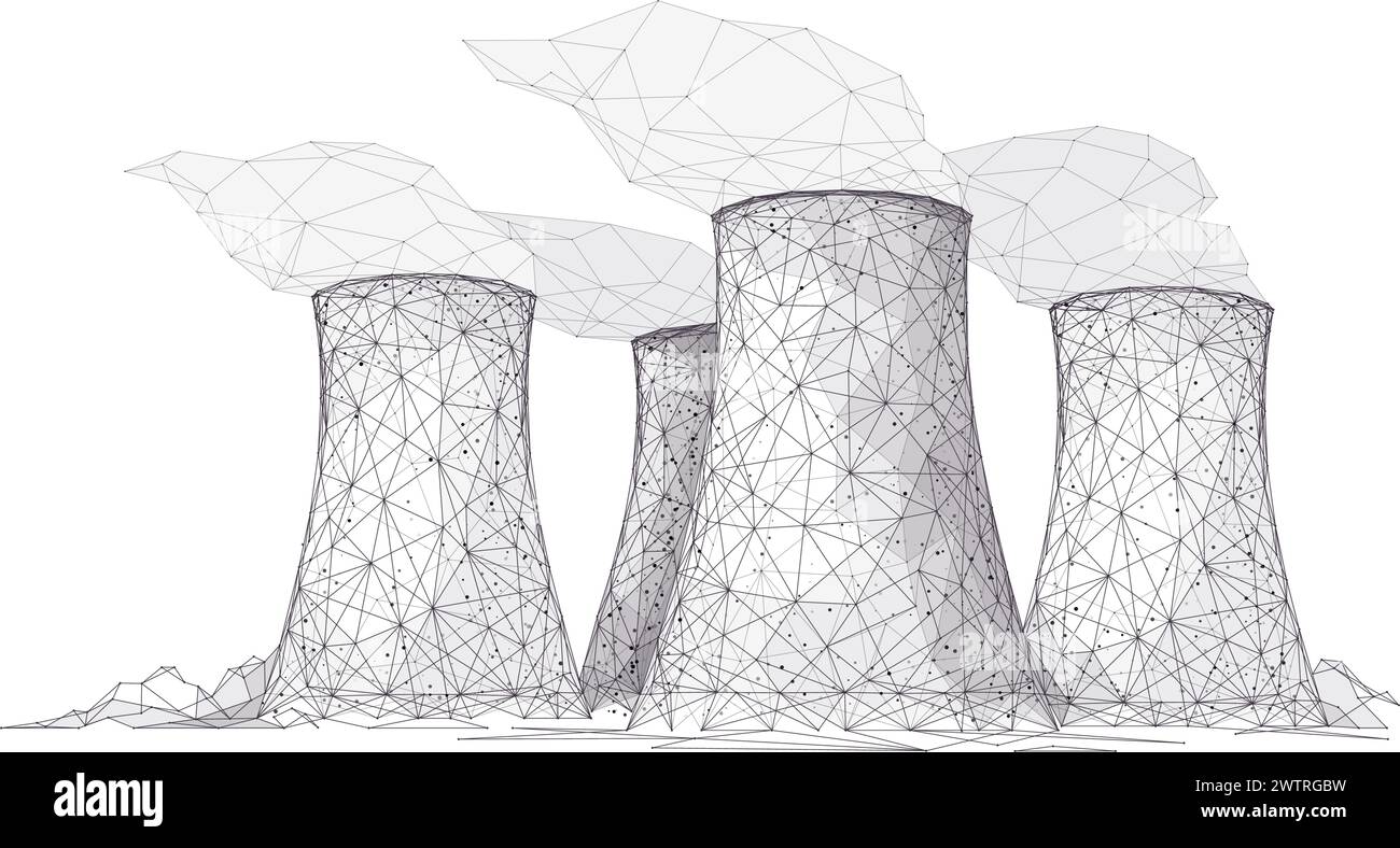 Nuclear power plant sketch. Abstract polygonal nuclear reactor Stock ...