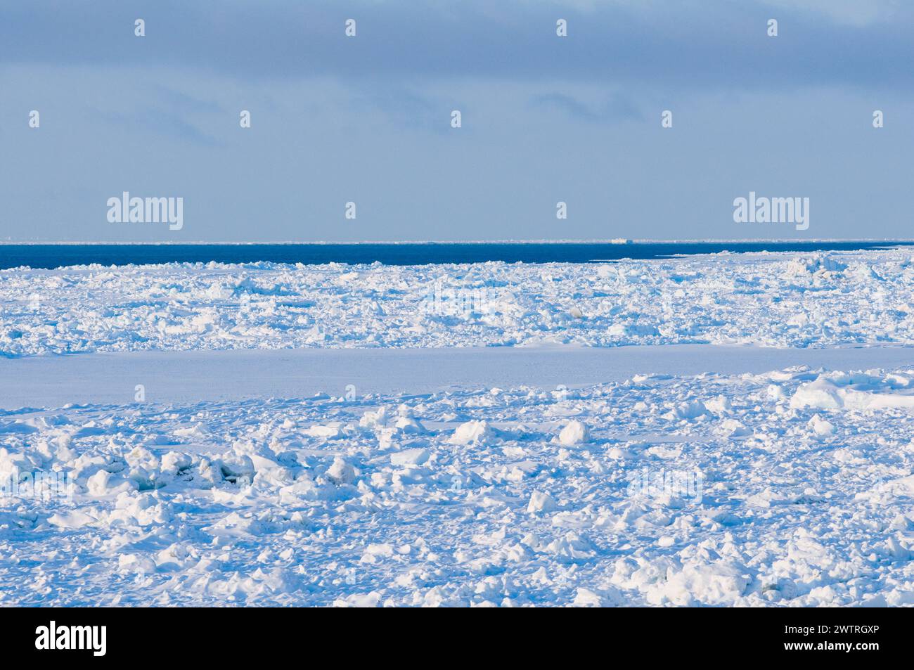 Seascape open lead rough pack ice over the Chukchi sea in springtime ...