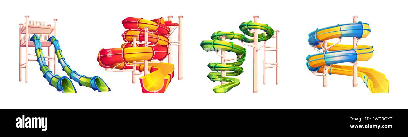 Waterslide and tubes color vector icon big set. Slides of different ...