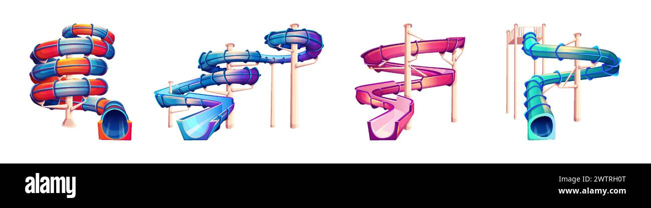 Waterslide and tubes color vector icon big set. Slides of different ...