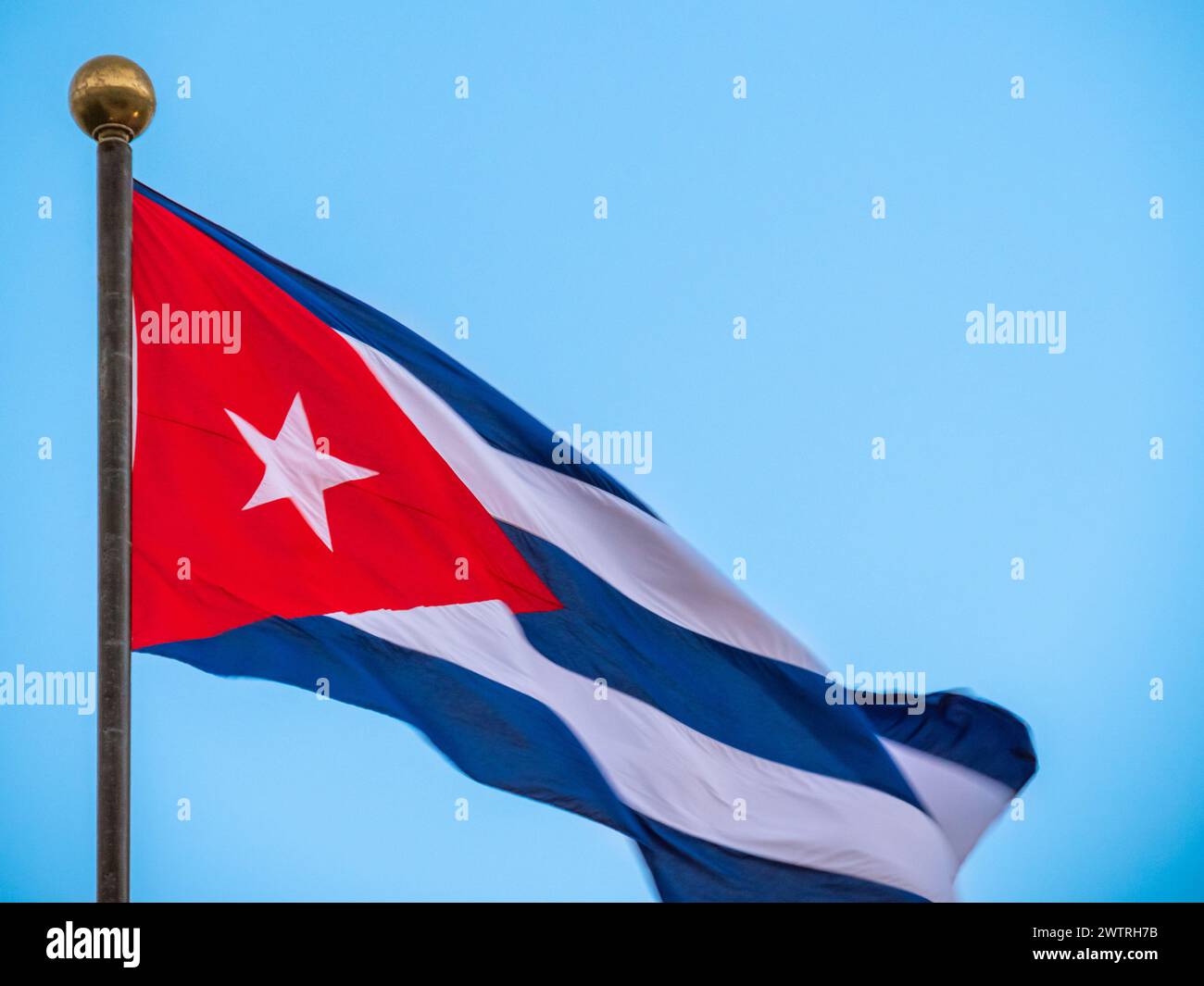 Cuban flag - main symbol of Havana, Cuba. Cuba Flag Waving on flagpole ...