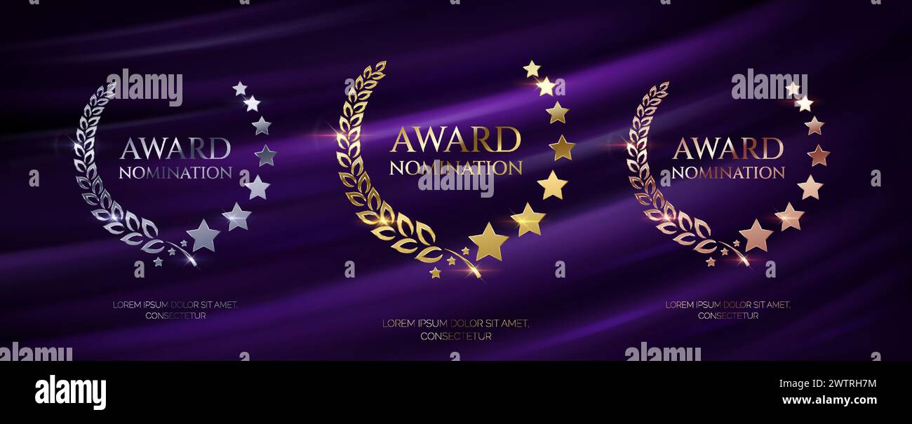 Laurel wreathes for award nominations realistic vector illustration set ...