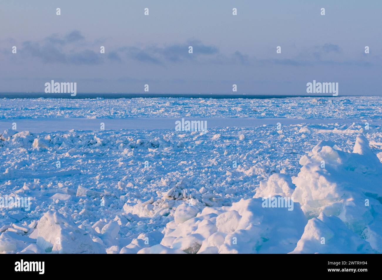 Seascape open lead rough pack ice over the Chukchi sea in springtime ...
