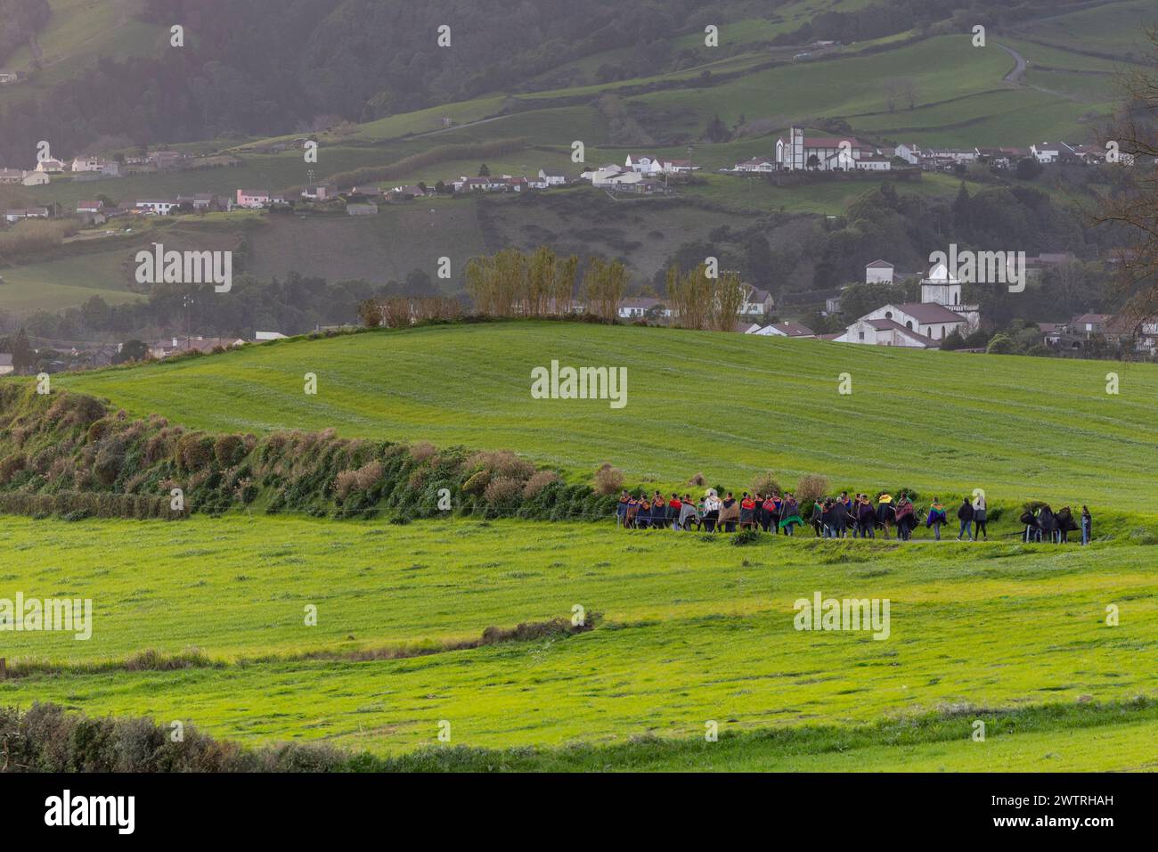 Romeiros (Pilgrim) on a road of Sao Miguel island. Pilgrimage of ...