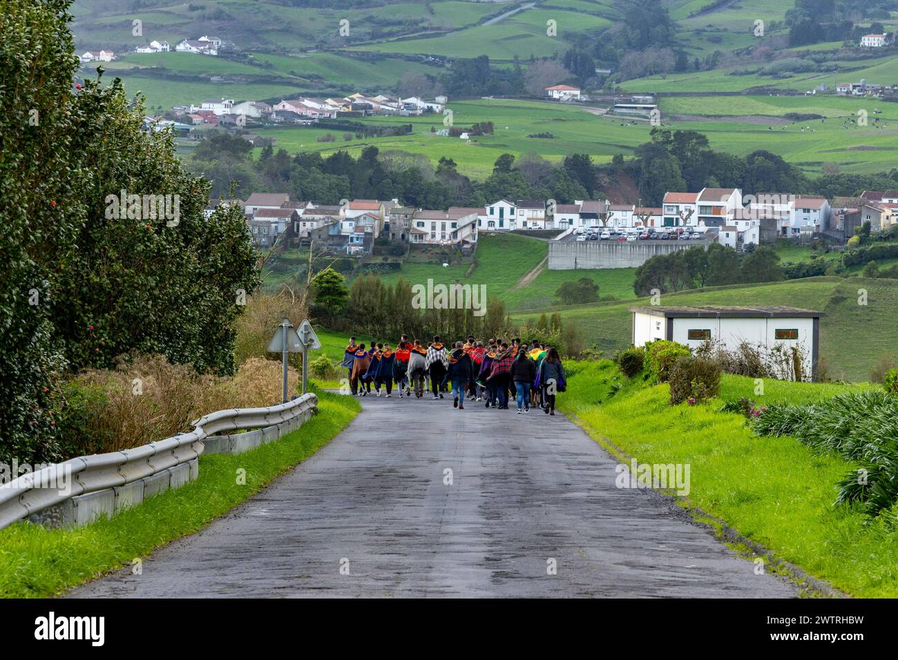 Romeiros (Pilgrim) on a road of Sao Miguel island. Pilgrimage of ...