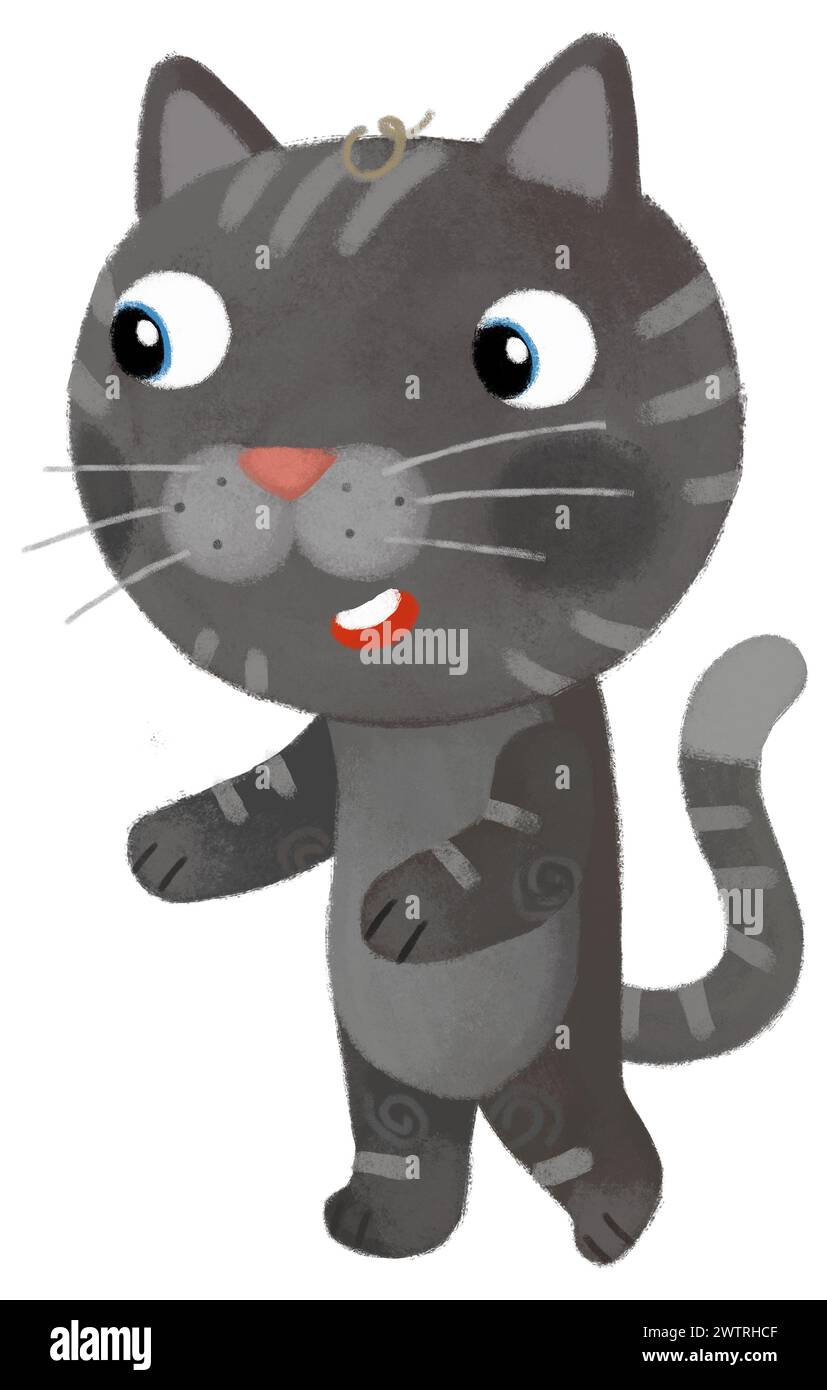 cartoon scene with young cat kid having fun playing doing something ...