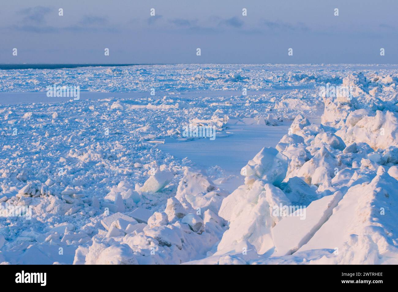 Seascape open lead rough pack ice over the Chukchi sea in springtime ...