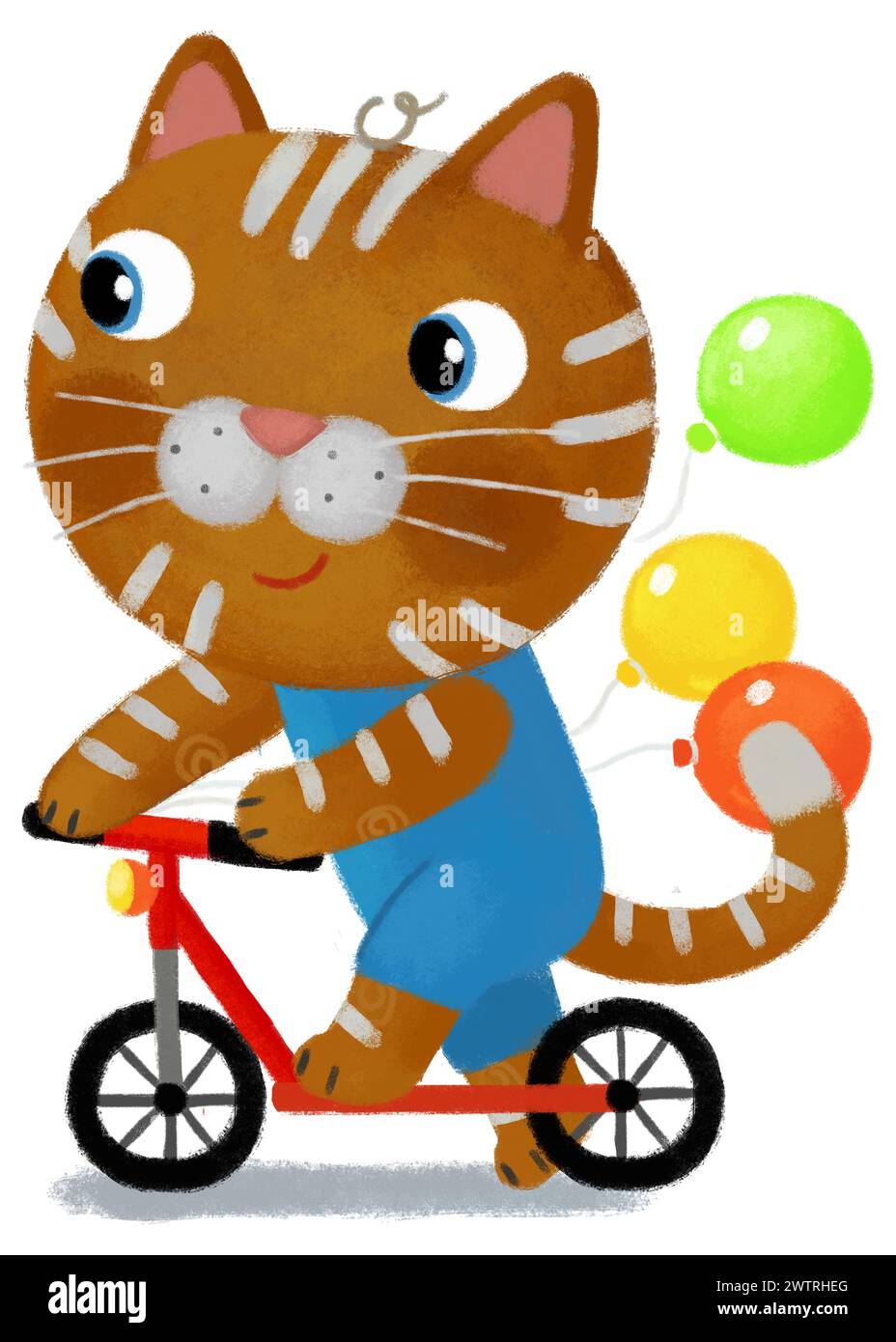 cartoon cat riding on a scooter with balloons having playful time ...