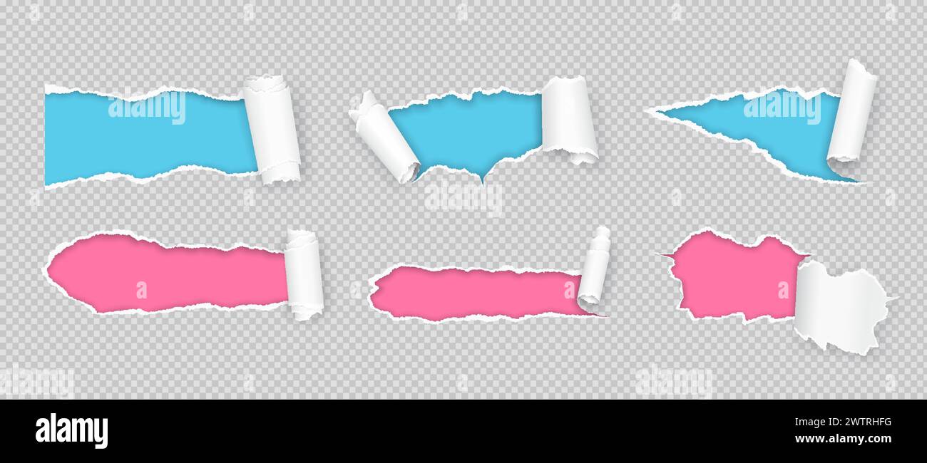 Torn paper strips and color holes vector illustration set. Mockup ...