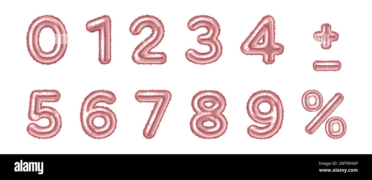Bronze air balloon numbers and math signs realistic vector illustration ...