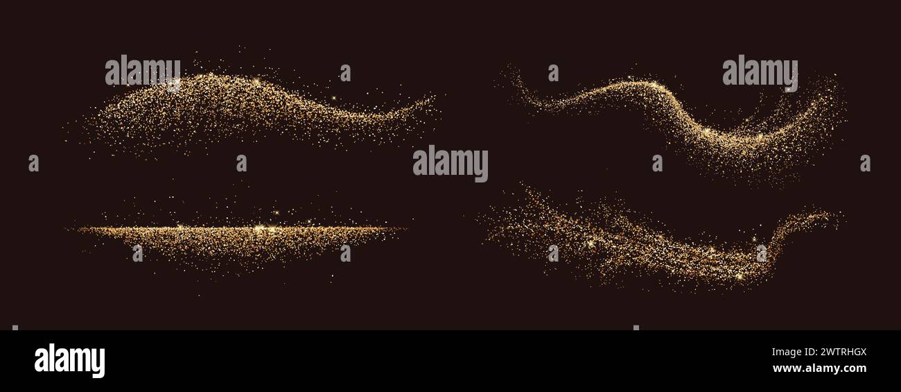 Shiny golden glitter patterns realistic vector illustration set ...