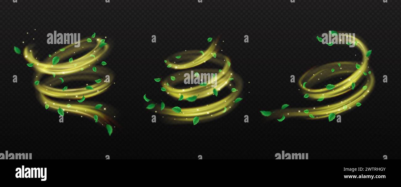 Golden dust waves with leaves realistic vector illustration set ...