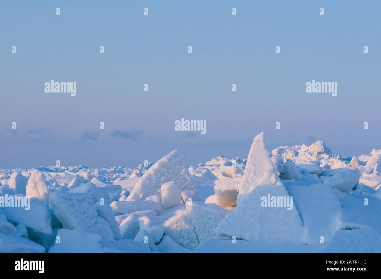 Seascape of rough pack ice over the Chukchi sea in springtime, off ...