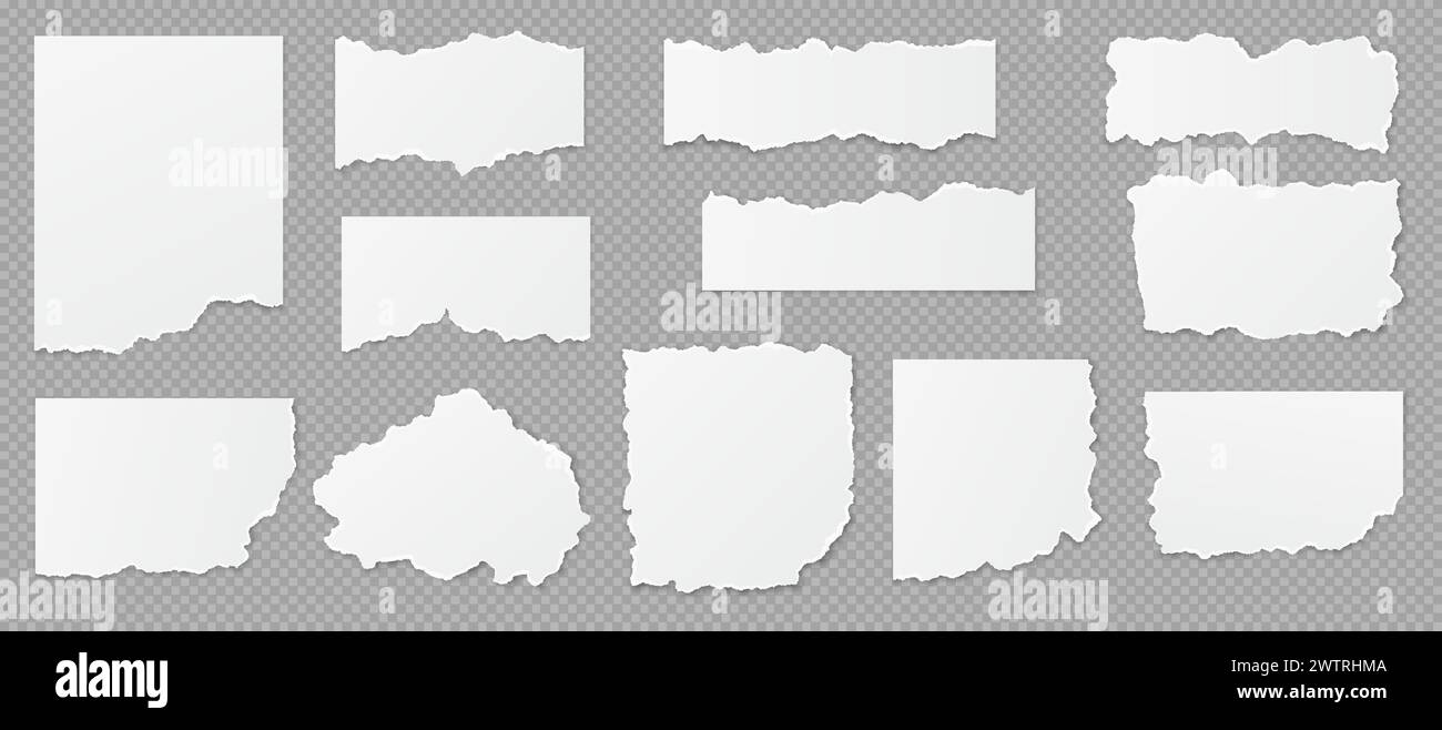 Torn papers realistic vector illustration set. Shreds pieces. Notebook ...
