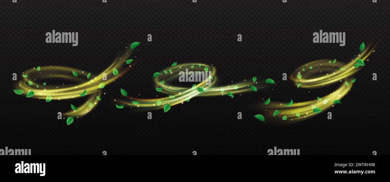 Golden dust waves with leaves realistic vector illustration set ...