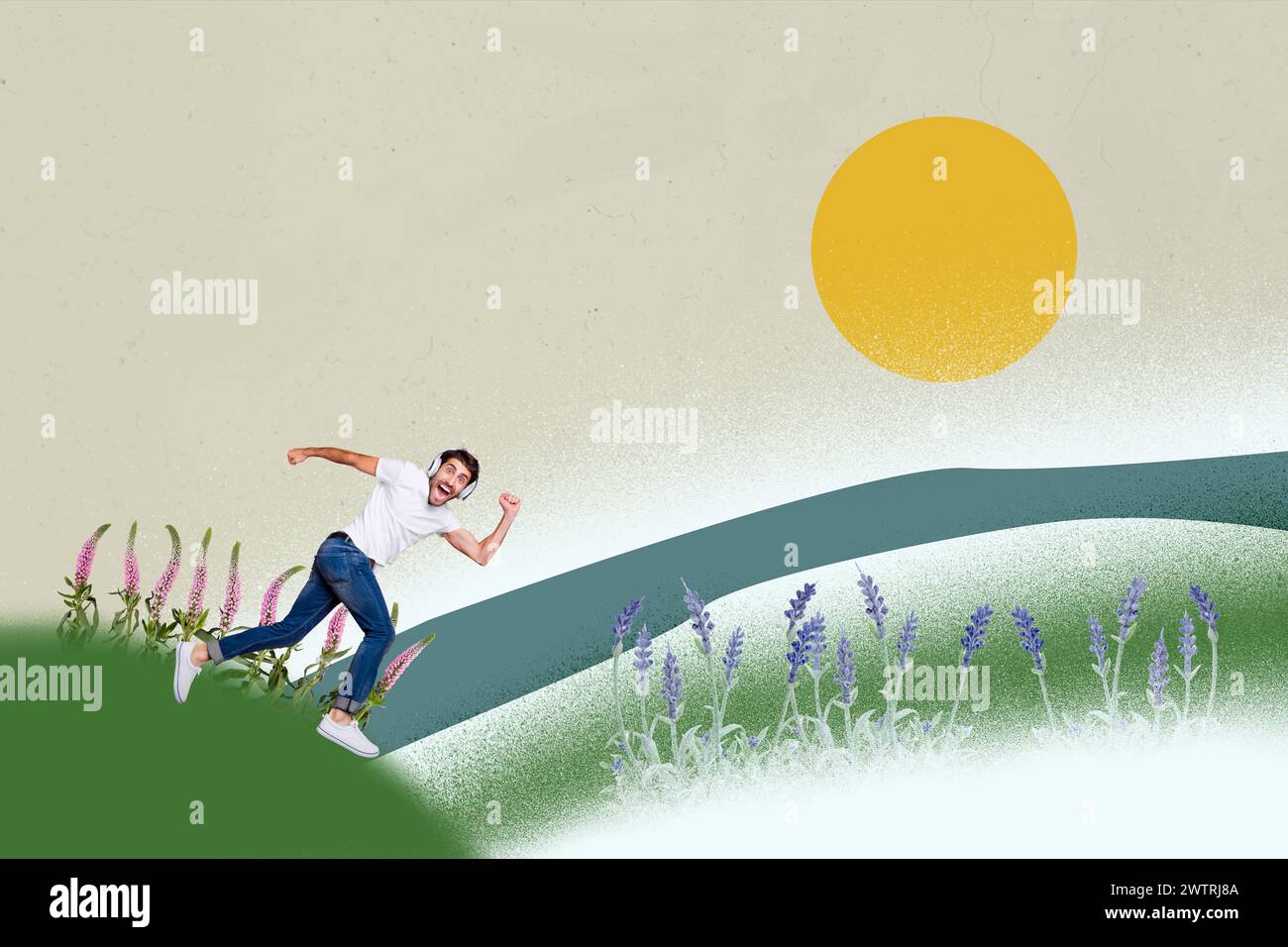 Composite artwork sketch image 3d photo collage of young excited man ...