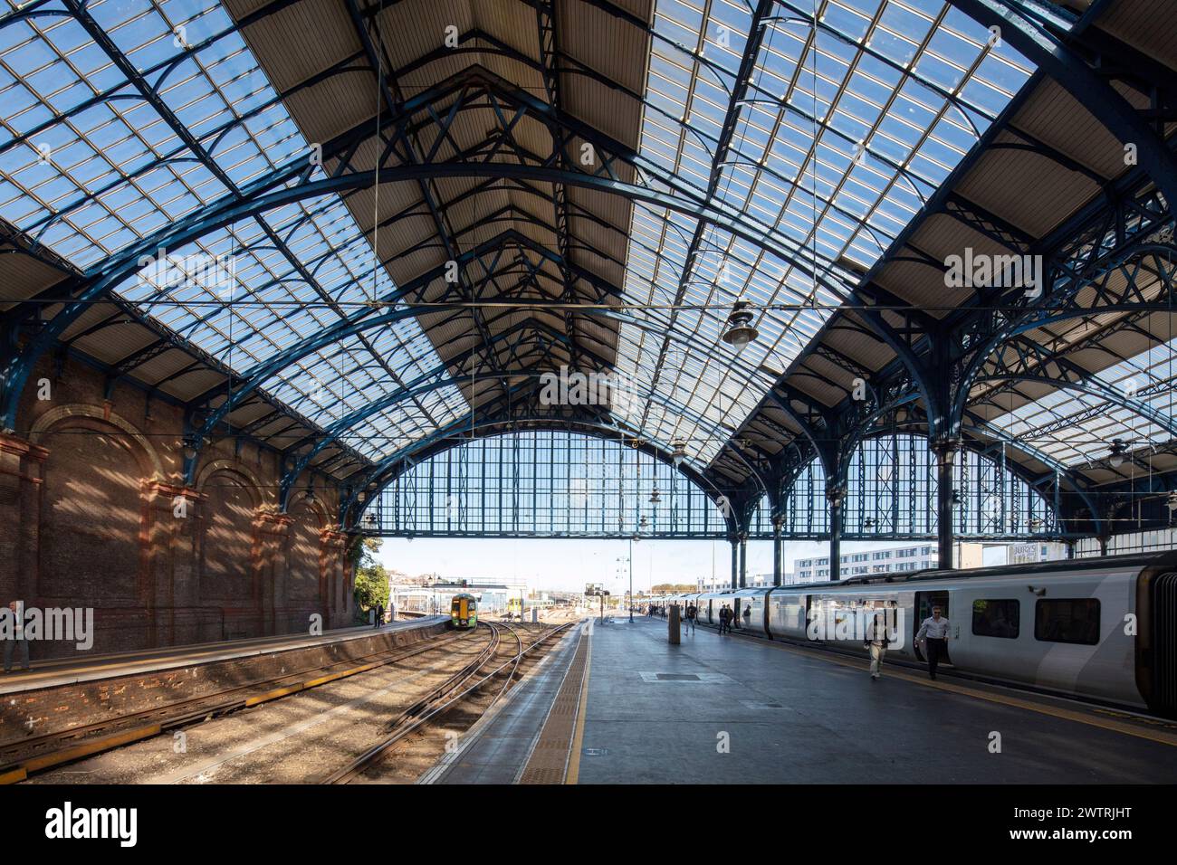 Looking down the platforms inside the main station. Brighton Railway ...