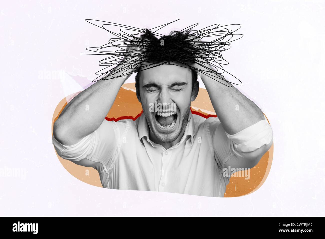 Composite image collage 3d sketch artwork of young man stubble worker ...