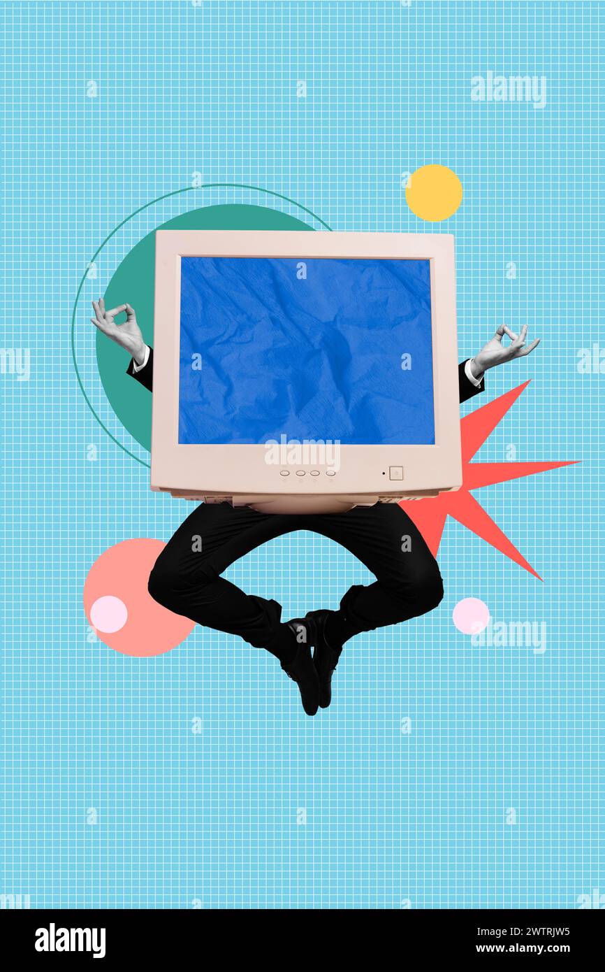 Vertical collage photo of headless worker businessman jumping ...