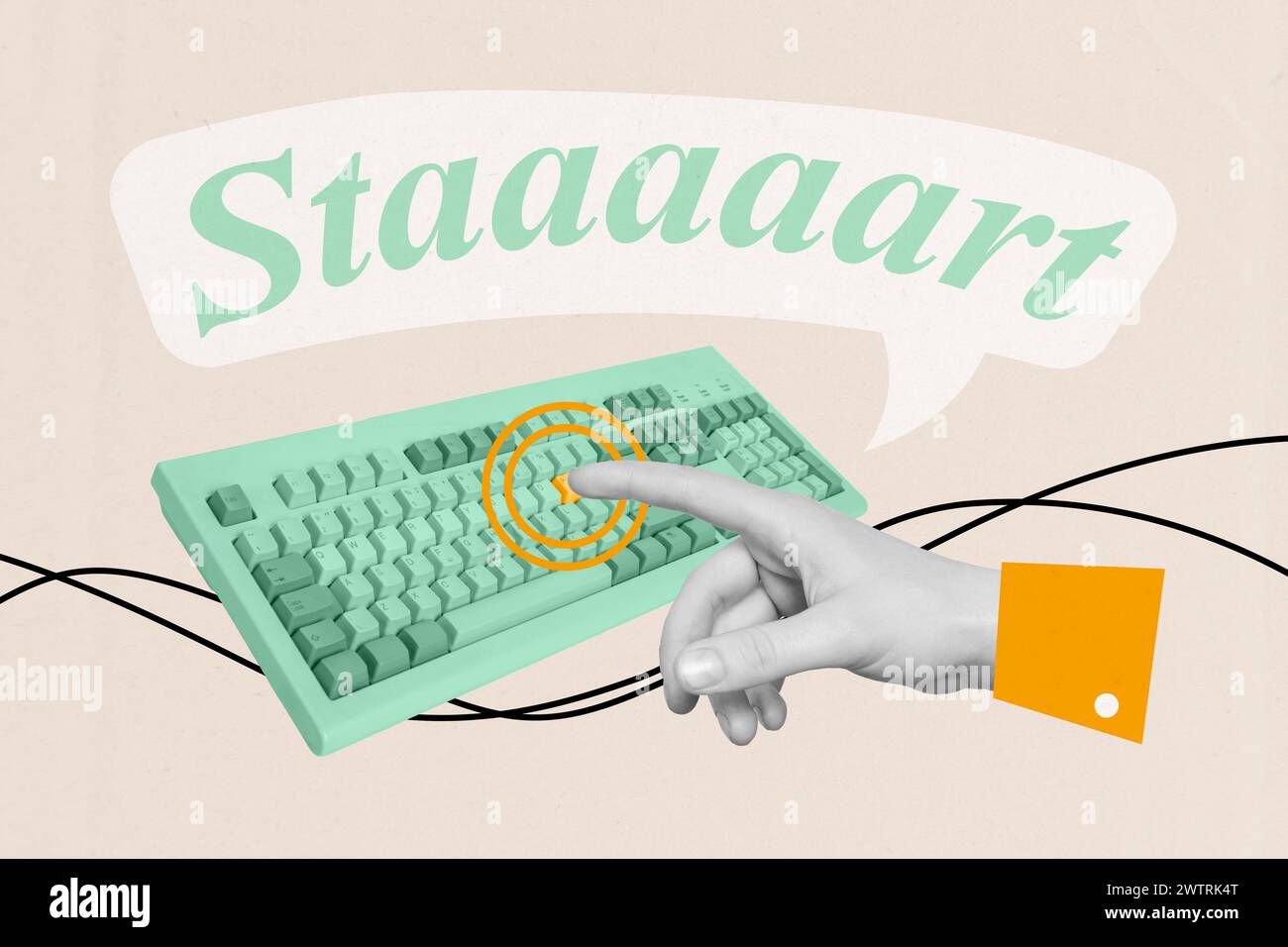 Composite photo collage of hand press computer keyboard button wireless ...