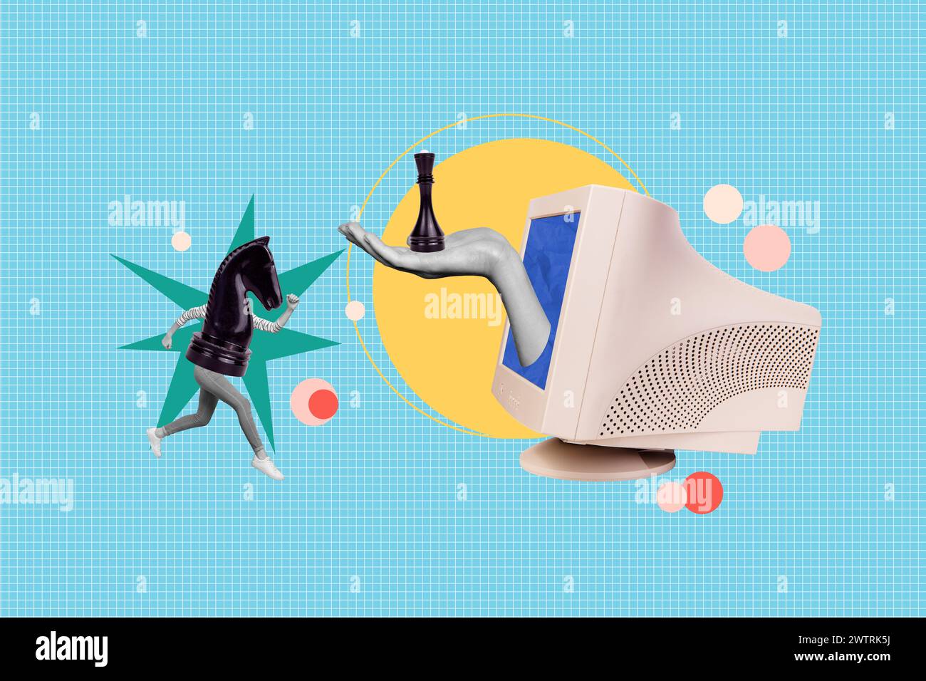 Sketch image artwork composite 3D photo collage of play chess with ...