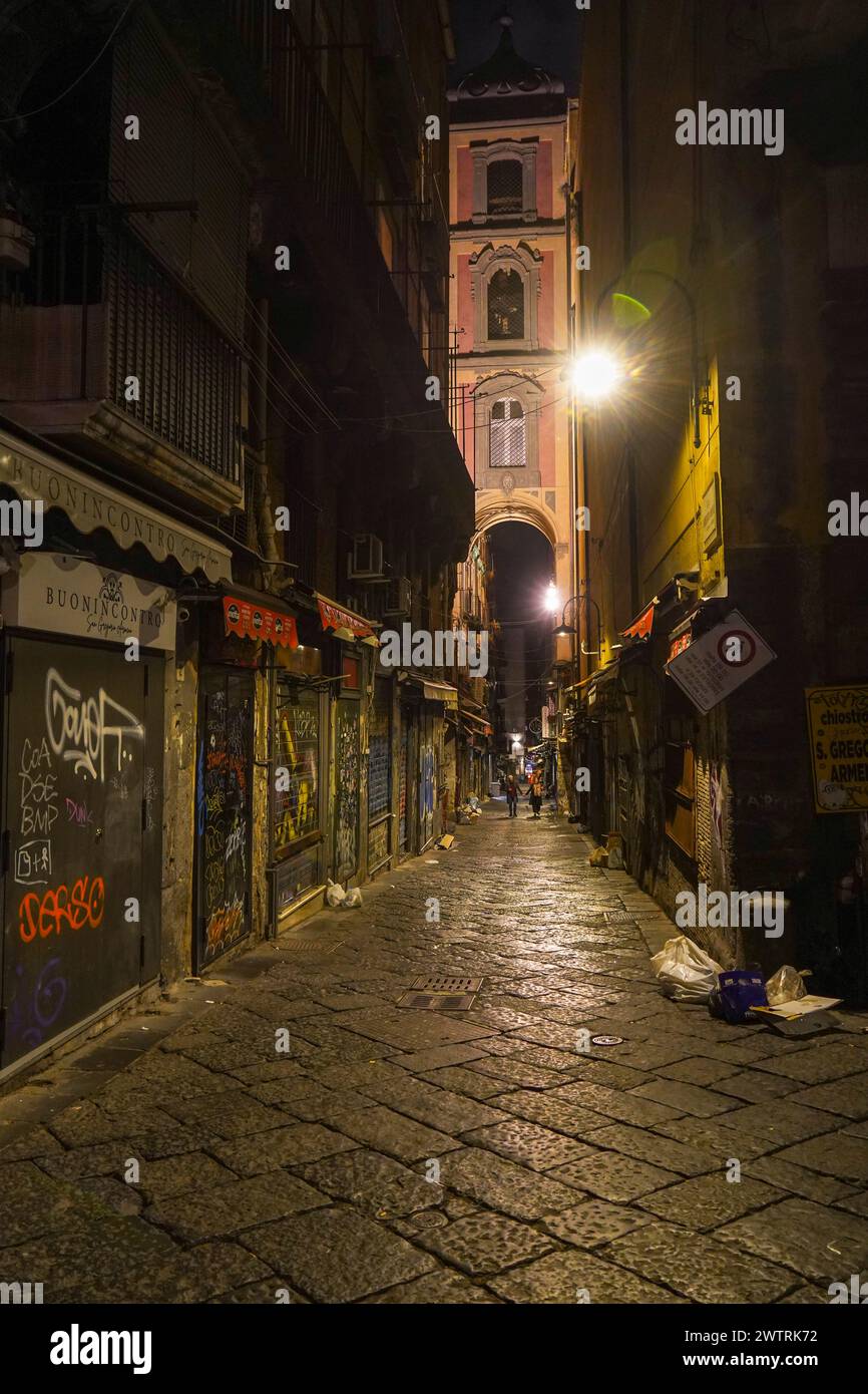 Typical dark alley in old centre of Naples, Italy Stock Photo - Alamy