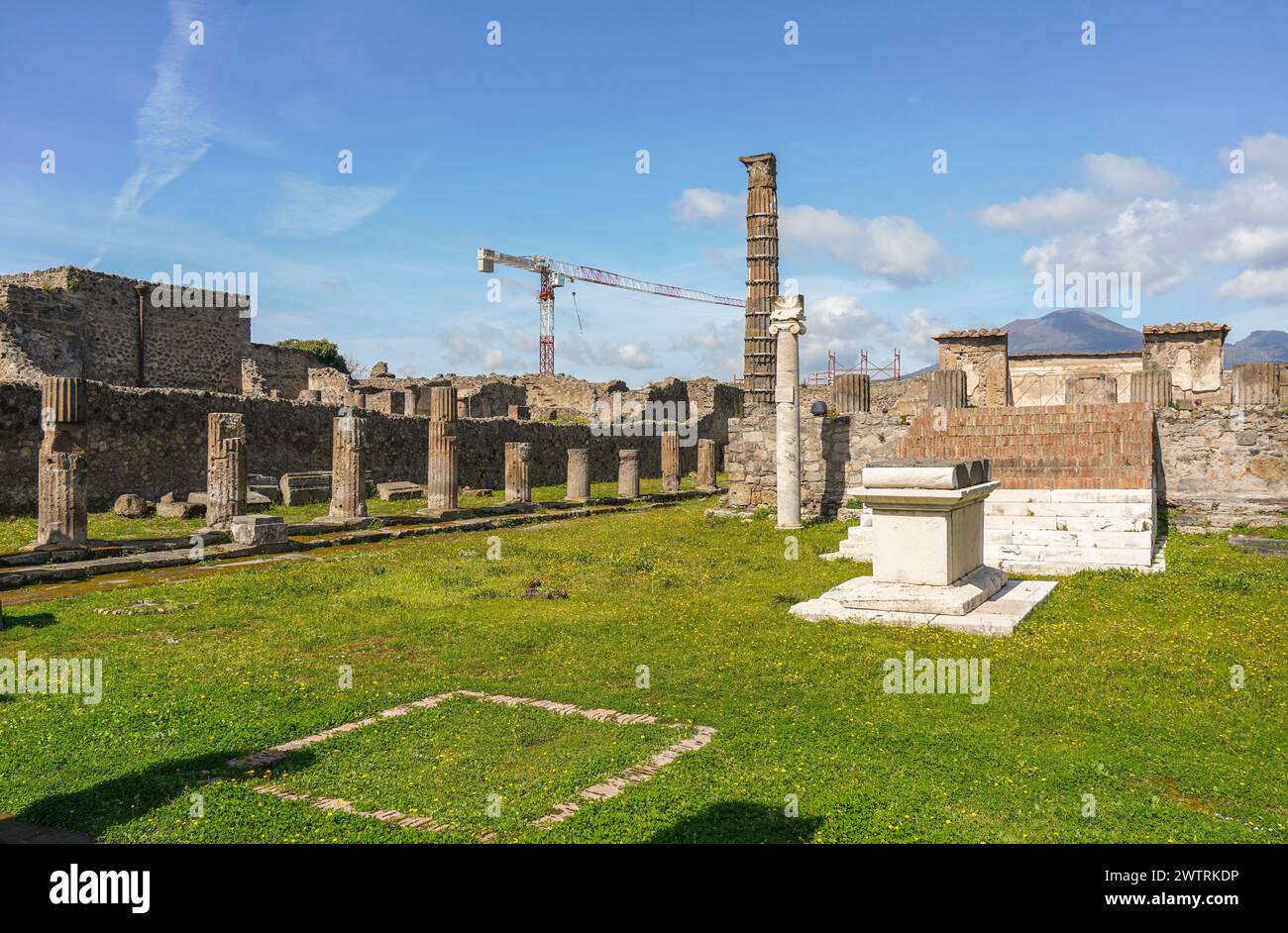 Temple of Apollo in ancient roman city Pompeii, with Vesuvius Volcano ...