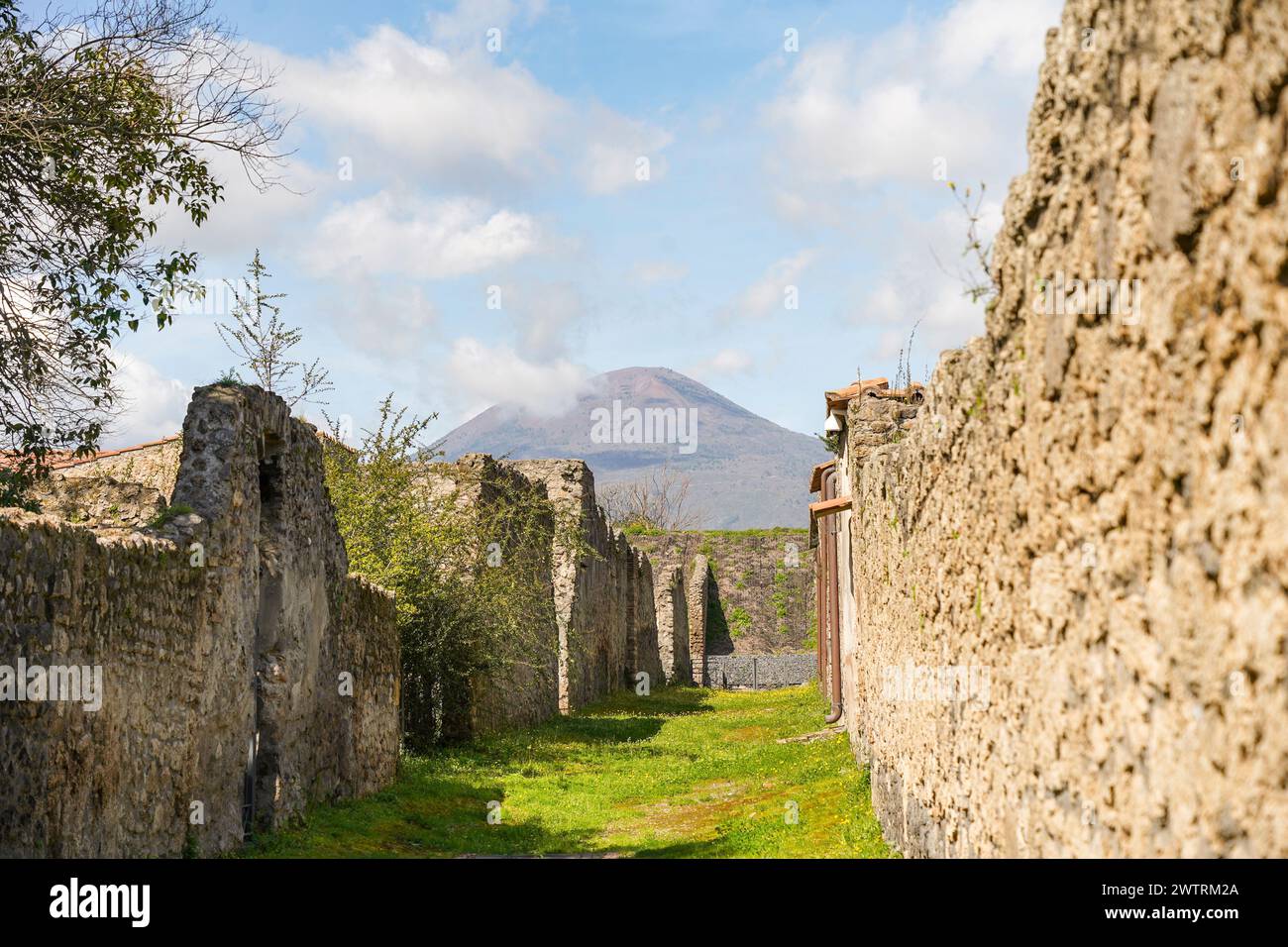 Vesuvius volcano seen from Roman city of Pompeii, Naples, Italy Stock ...