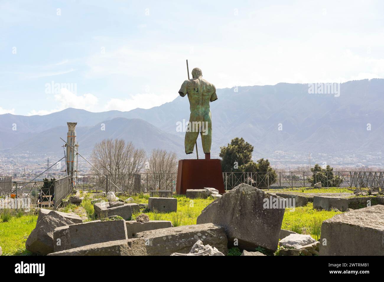 Statue of Roman man at the city of Pompeii an ancient Roman town-city ...