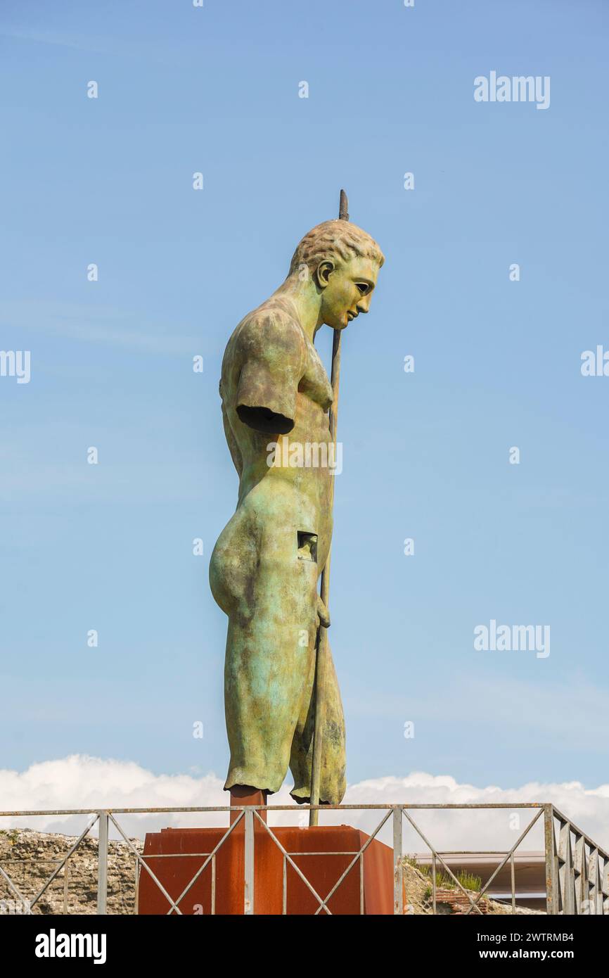 Statue of Roman man at the city of Pompeii an ancient Roman town-city ...