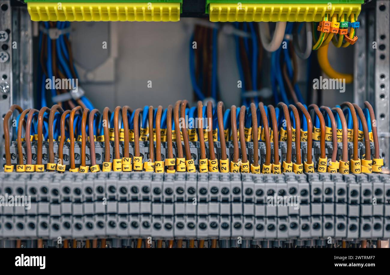 Electrical panel with fuses and contactors, close-up Stock Photo - Alamy