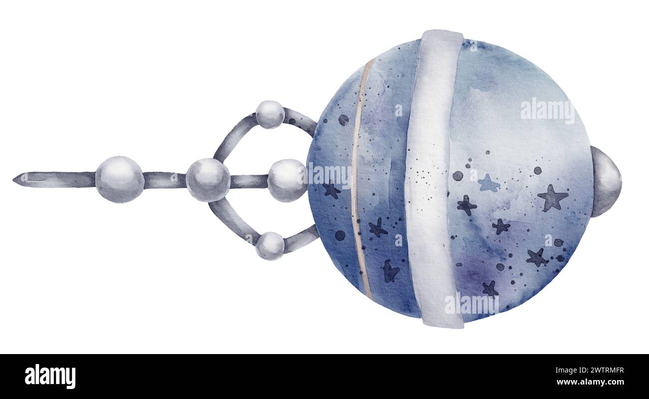 Space Sputnik watercolor illustration. Hand drawn sketch of Satellite ...