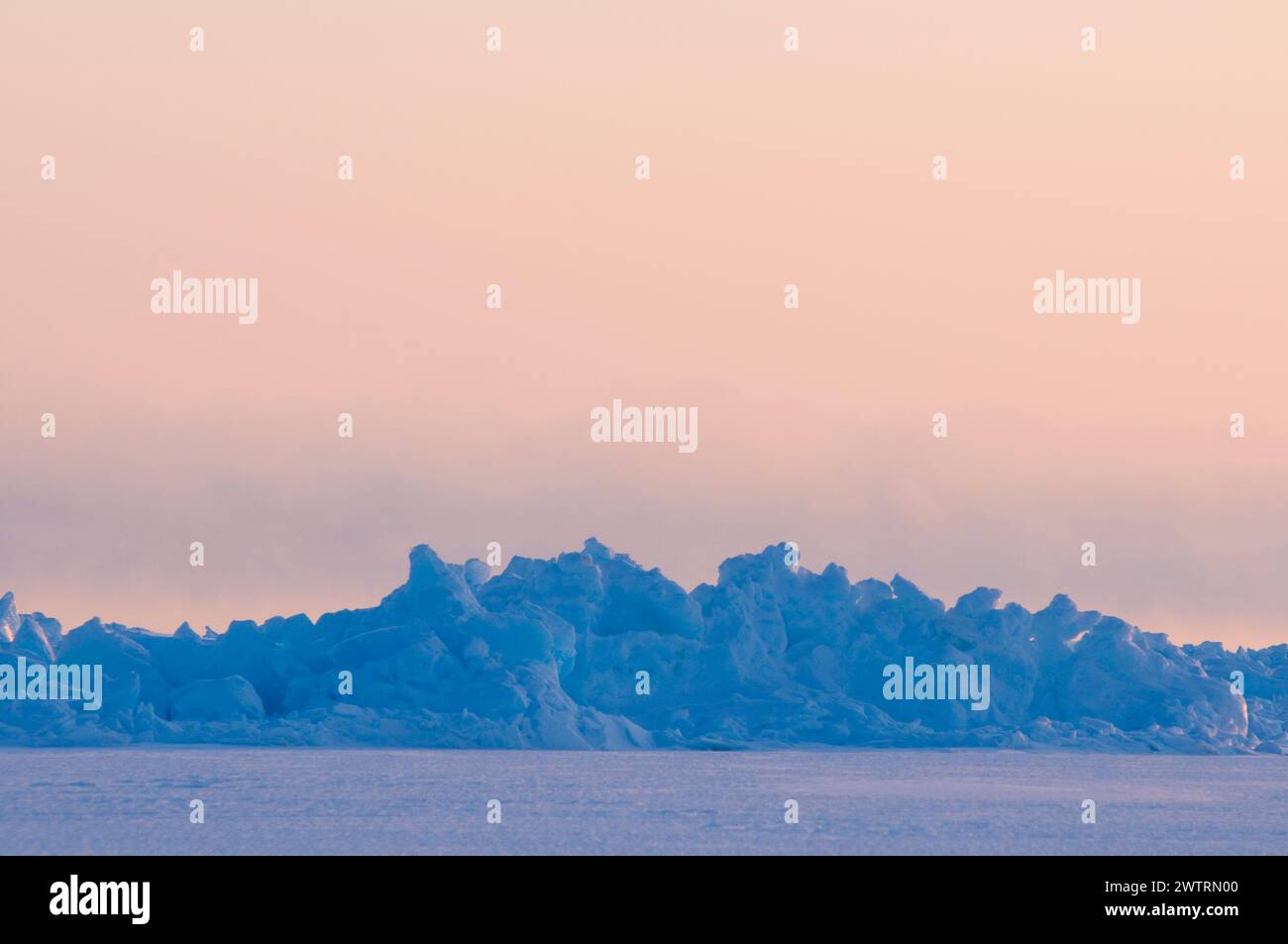 Seascape of rough pack ice over the Chukchi sea in springtime, off ...