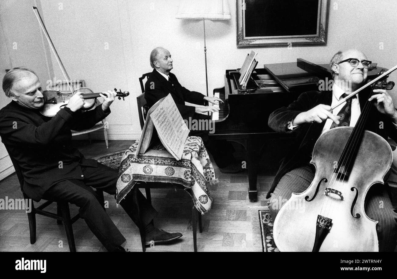 Portrait of Yehudi Menuhin (violin), Mstislav Rostropovich (cello ...