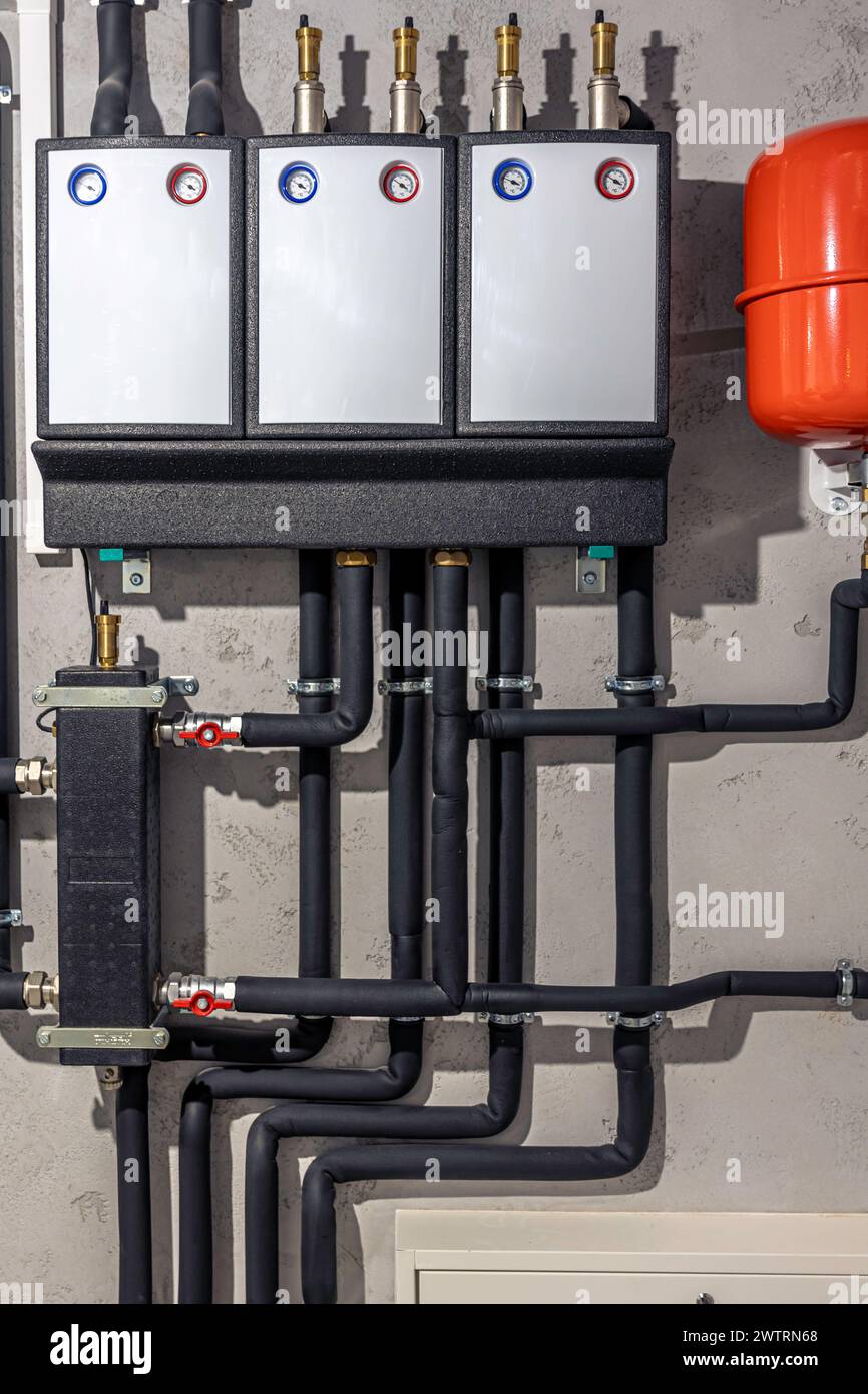 Modern autonomous heating system in the boiler room Stock Photo - Alamy