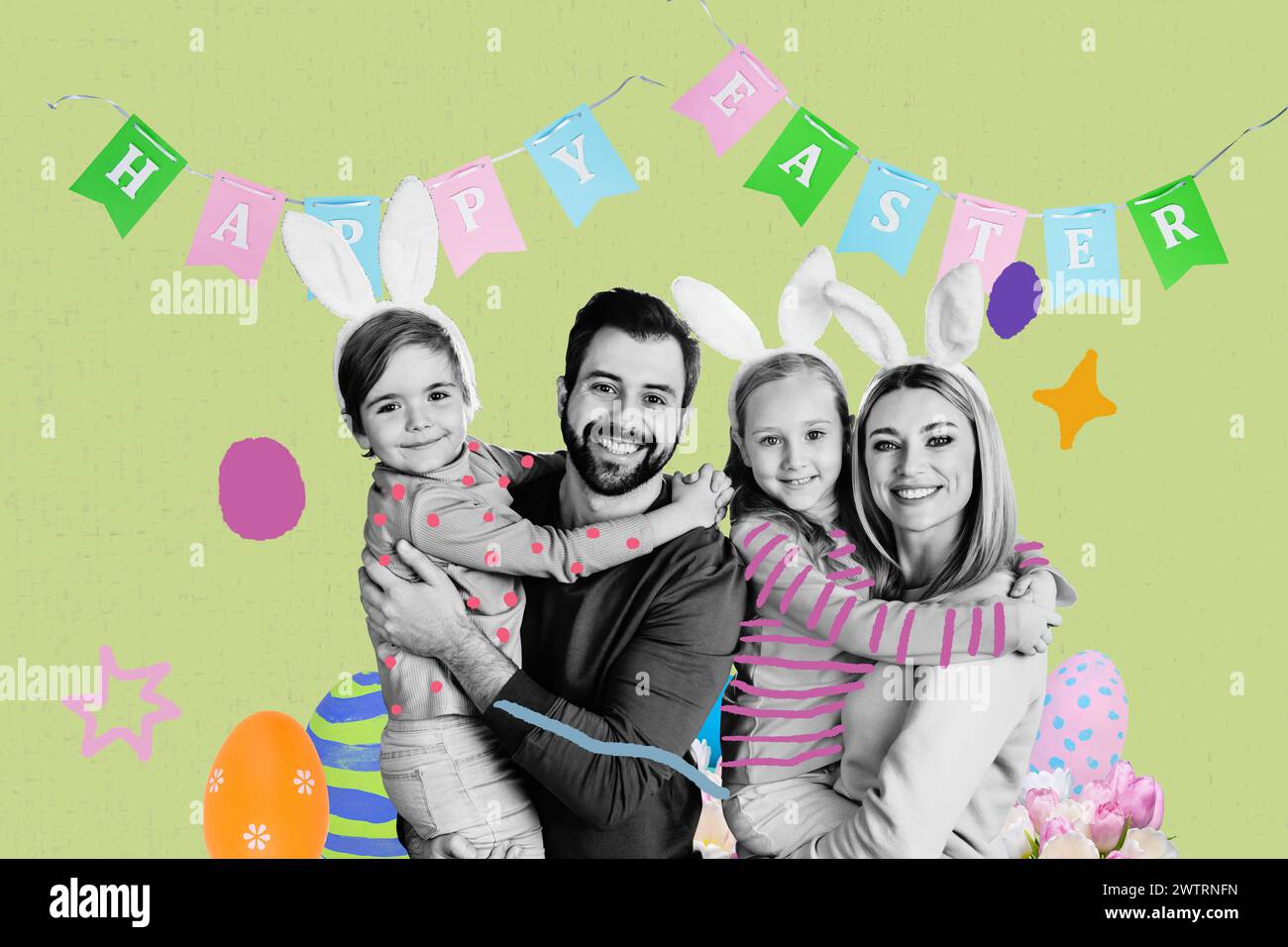 Photo collage happy carefree family parents kids spouse together ...