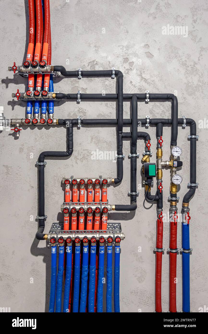 Modern autonomous heating system in the boiler room Stock Photo - Alamy