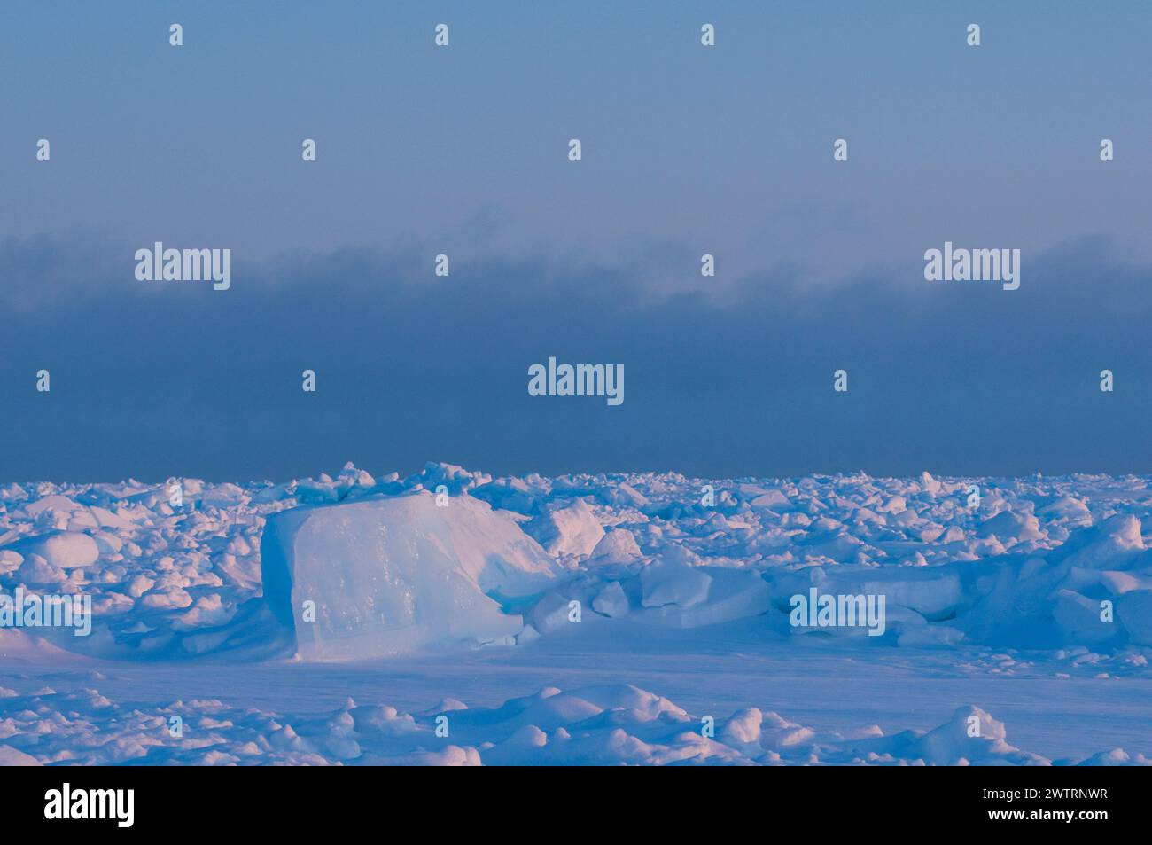 Seascape of rough pack ice over the Chukchi sea in springtime, off ...