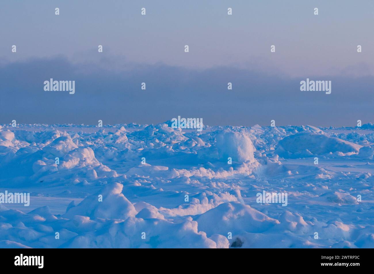 Seascape of rough pack ice over the Chukchi sea in springtime, off ...