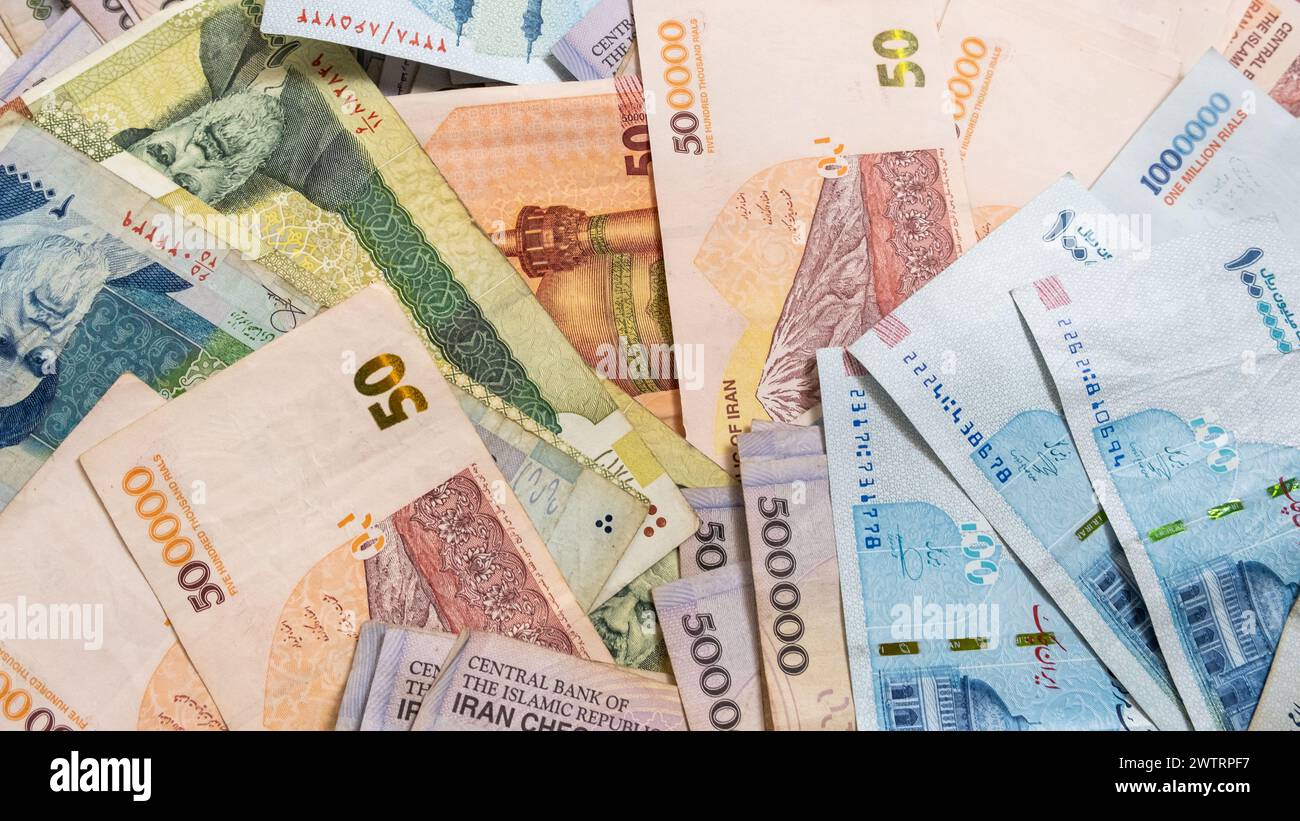 Background from different Iranian Rial or IRR banknotes from Iran Stock ...