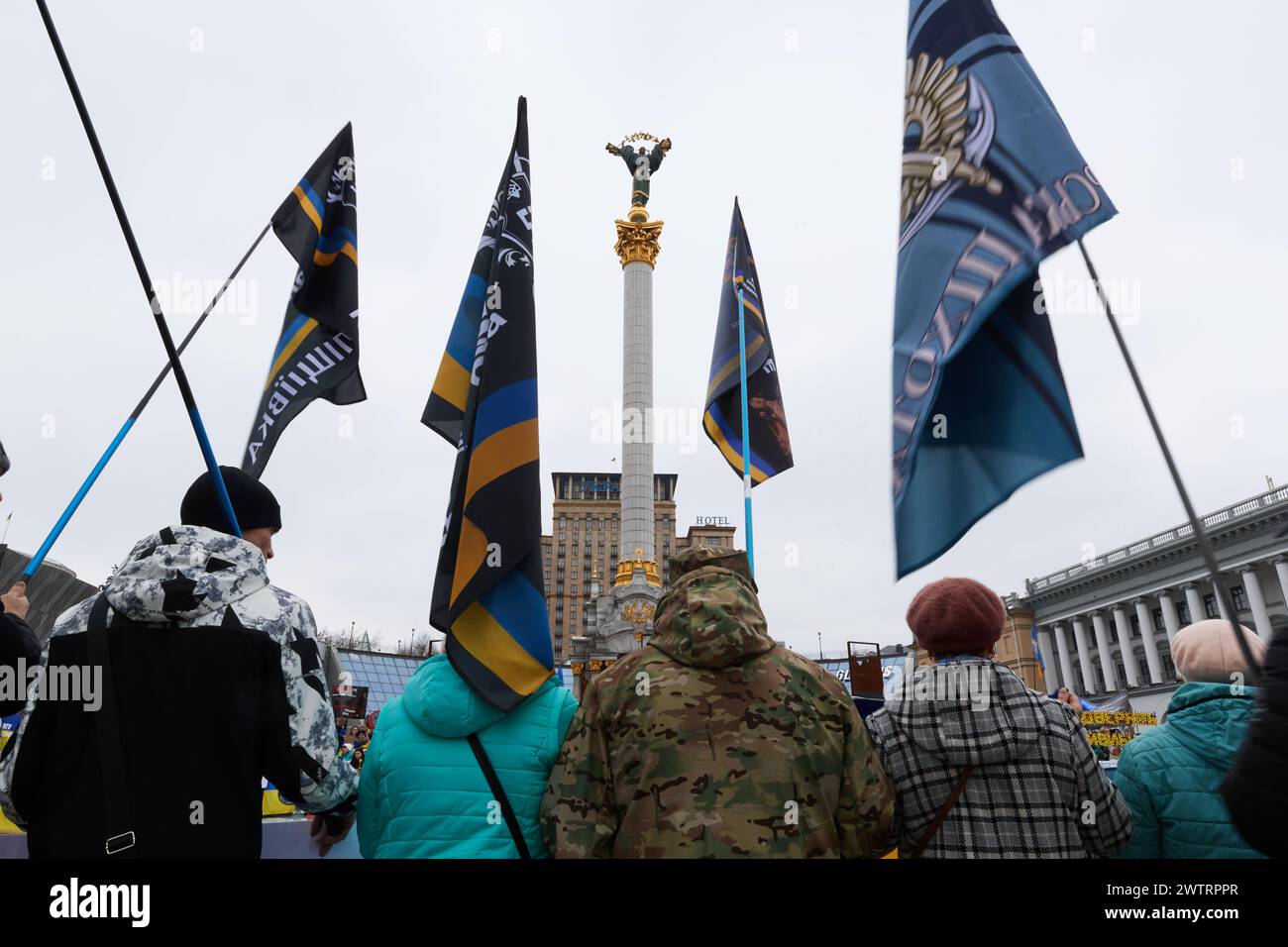 Ukrainian activists raise flags of the brigades of Armed Forces of ...